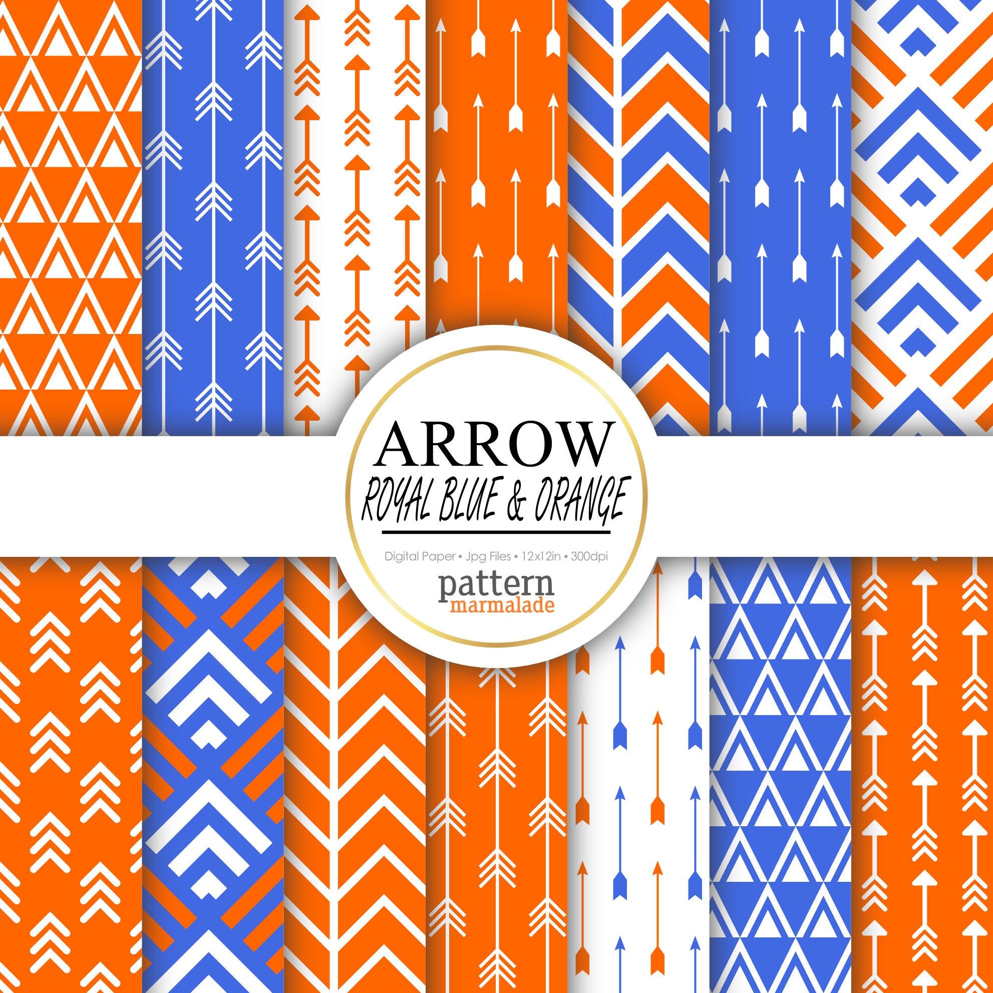 SALE Arrow Royal Blue and Orange Digital Paper Pattern Seamless Arrow ...