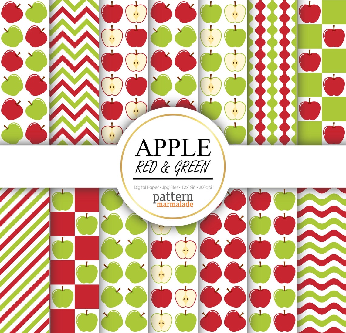 SALE Apple Red and Green Digital Paper Pattern - Seamless Apple Pattern ...