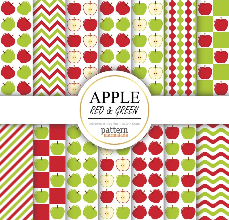 SALE Apple Red and Green Digital Paper Pattern - Seamless Apple Pattern ...