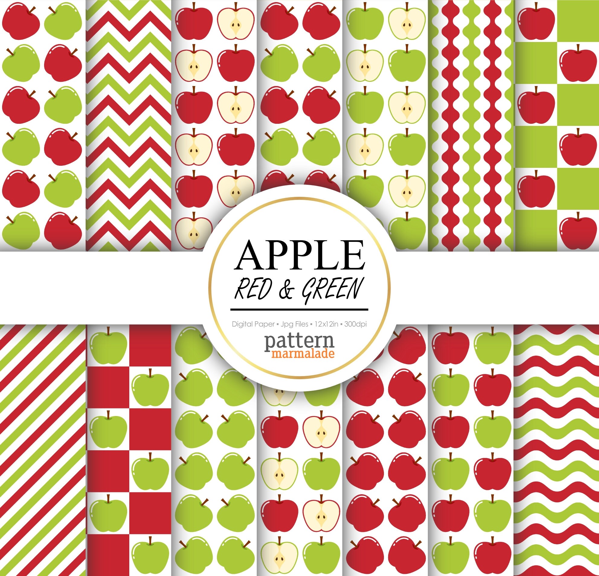 SALE Apple Red and Green Digital Paper Pattern - Seamless Apple Pattern ...