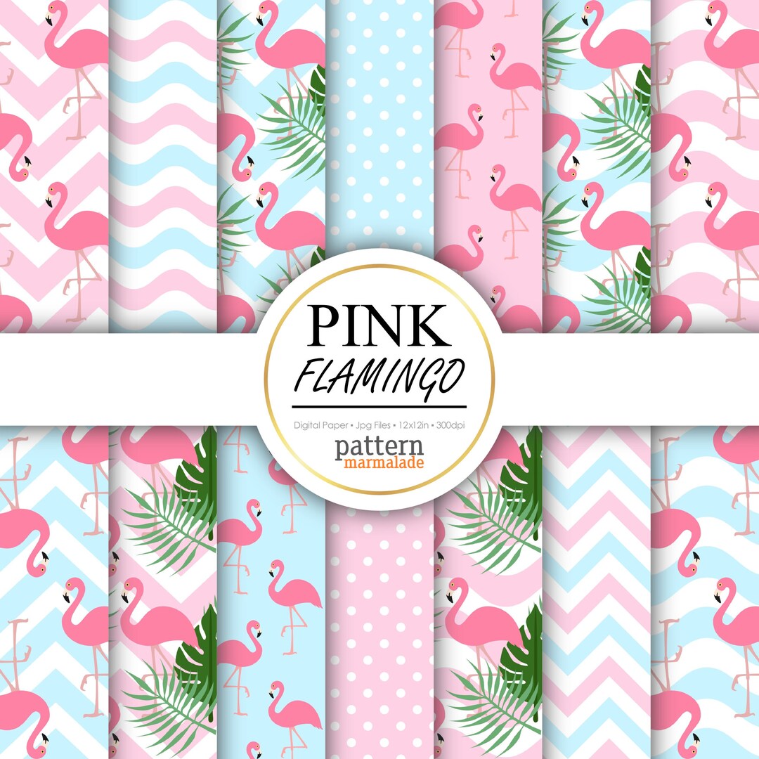 SALE Pink Flamingo Digital Paper Pattern - Flamingo/chevron/wave/polka ...