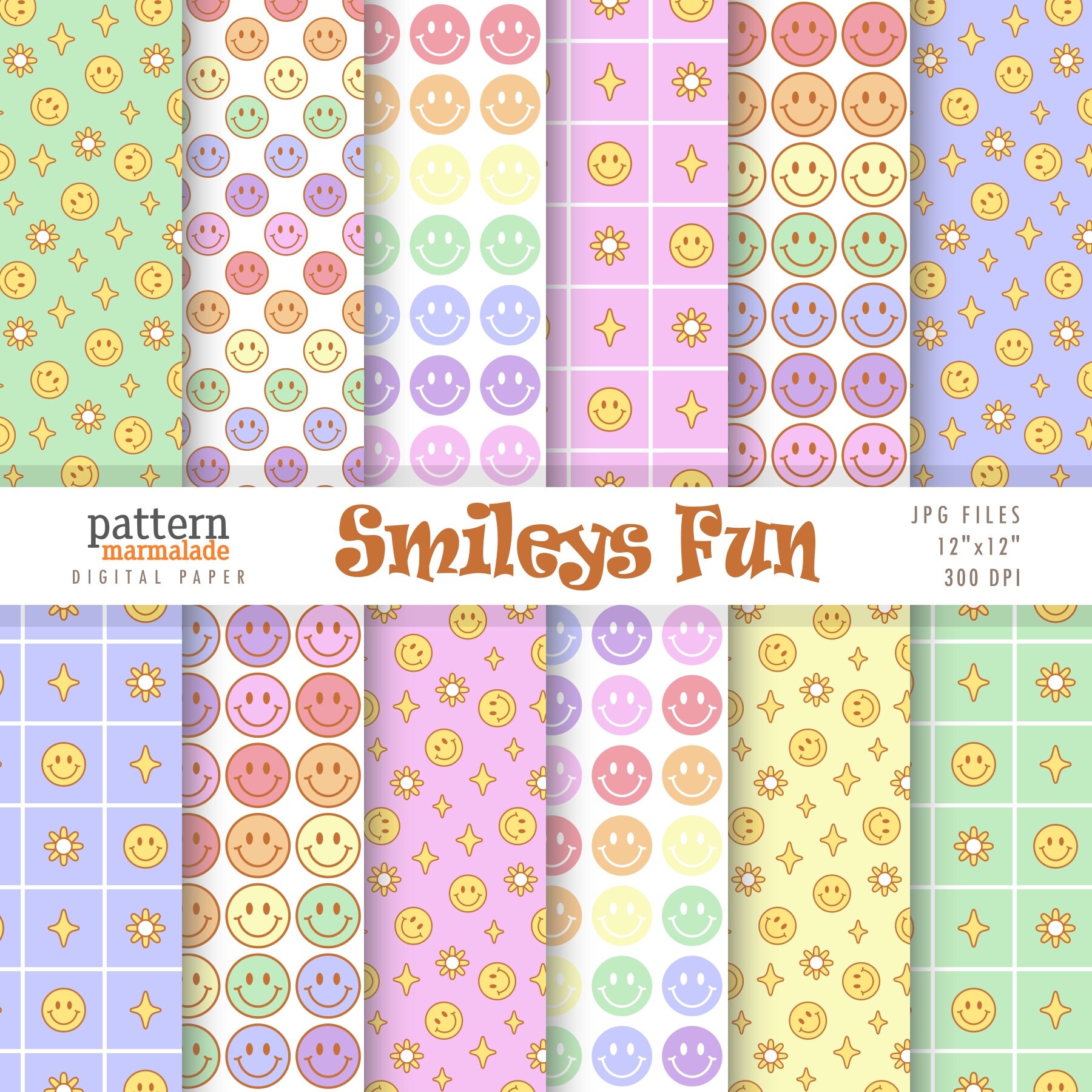 SALE Smileys Fun Digital Paper smiley Pattern Red Orange - Etsy