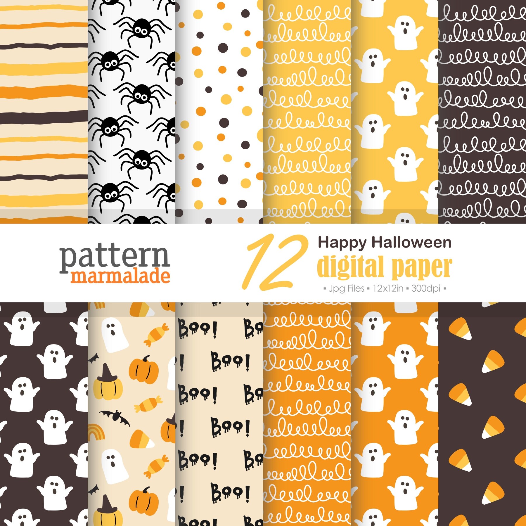 SALE Happy Halloween Digital Paper - Halloween Candy/spider/ghost ...