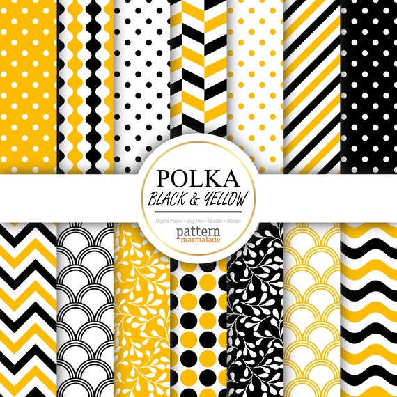 SALE Polka Black and Yellow Digital Paper Pattern - Etsy