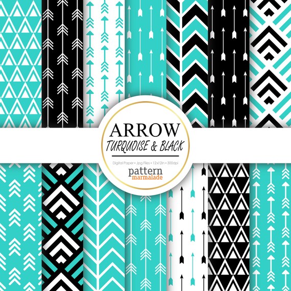 SALE Arrow Turquoise and Black Digital Paper Pattern - Etsy