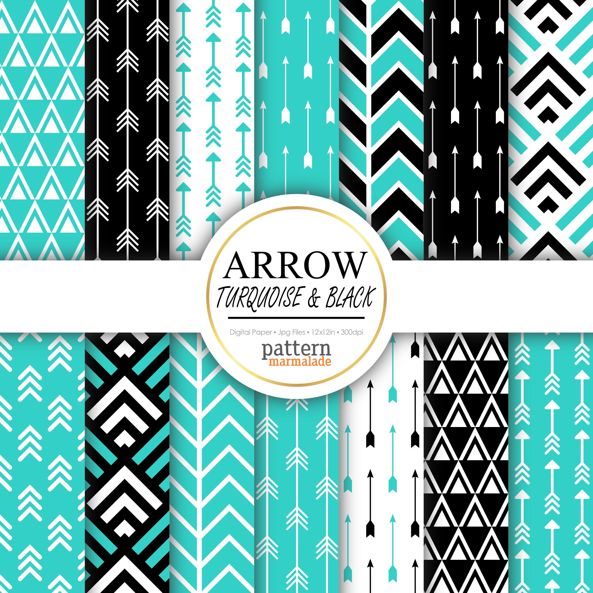 SALE Arrow Turquoise and Black Digital Paper Pattern - Seamless Arrow ...