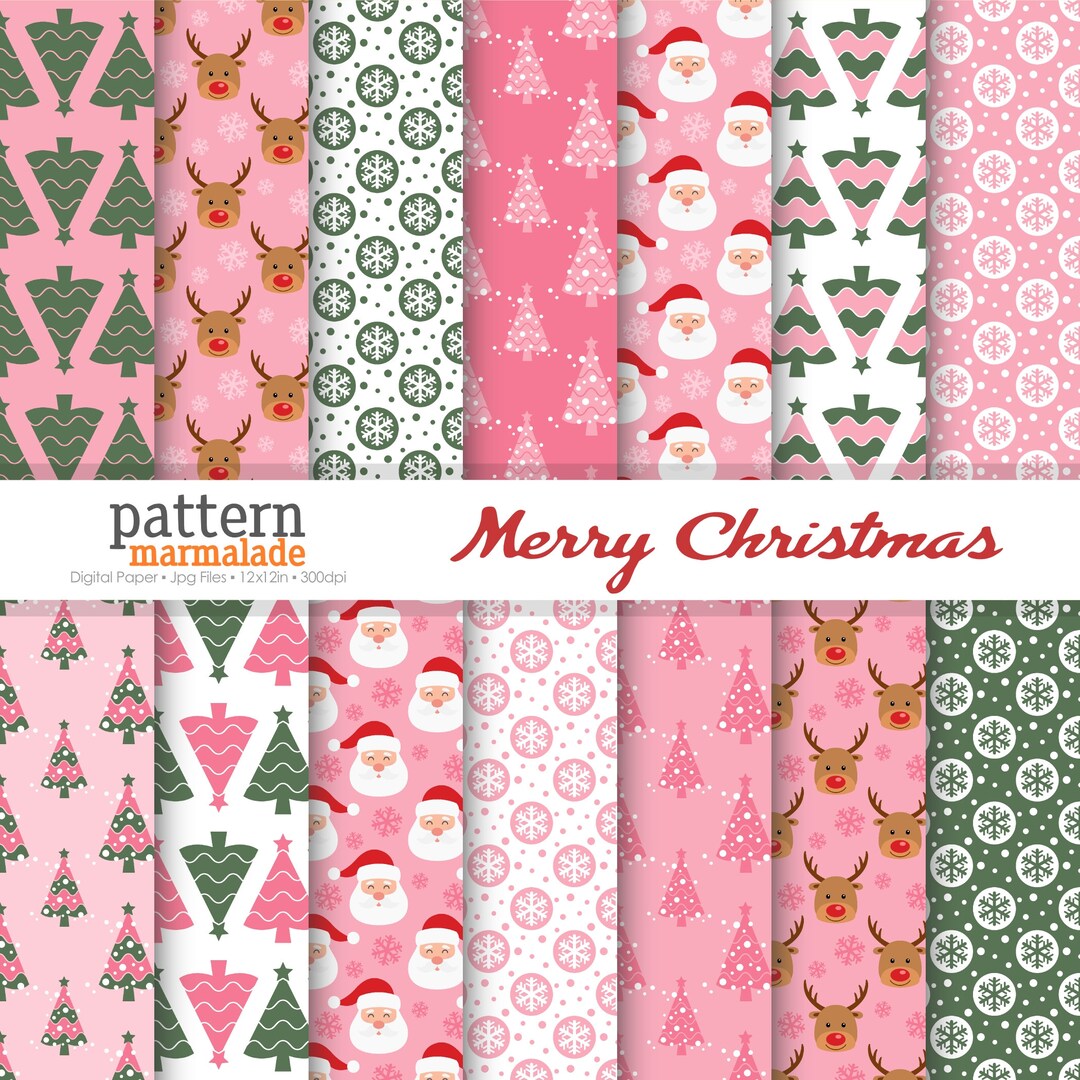 SALE Merry Christmas Digital Paper Pattern - Christmas Tree/santa ...