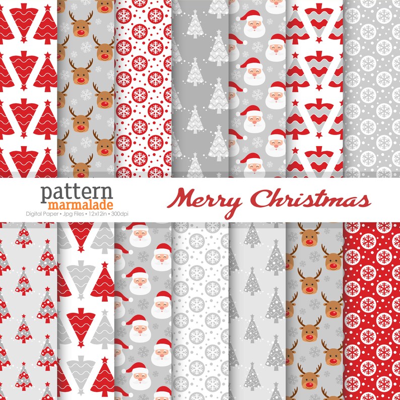 SALE Merry Christmas Digital Paper Pattern - Christmas Tree/santa ...