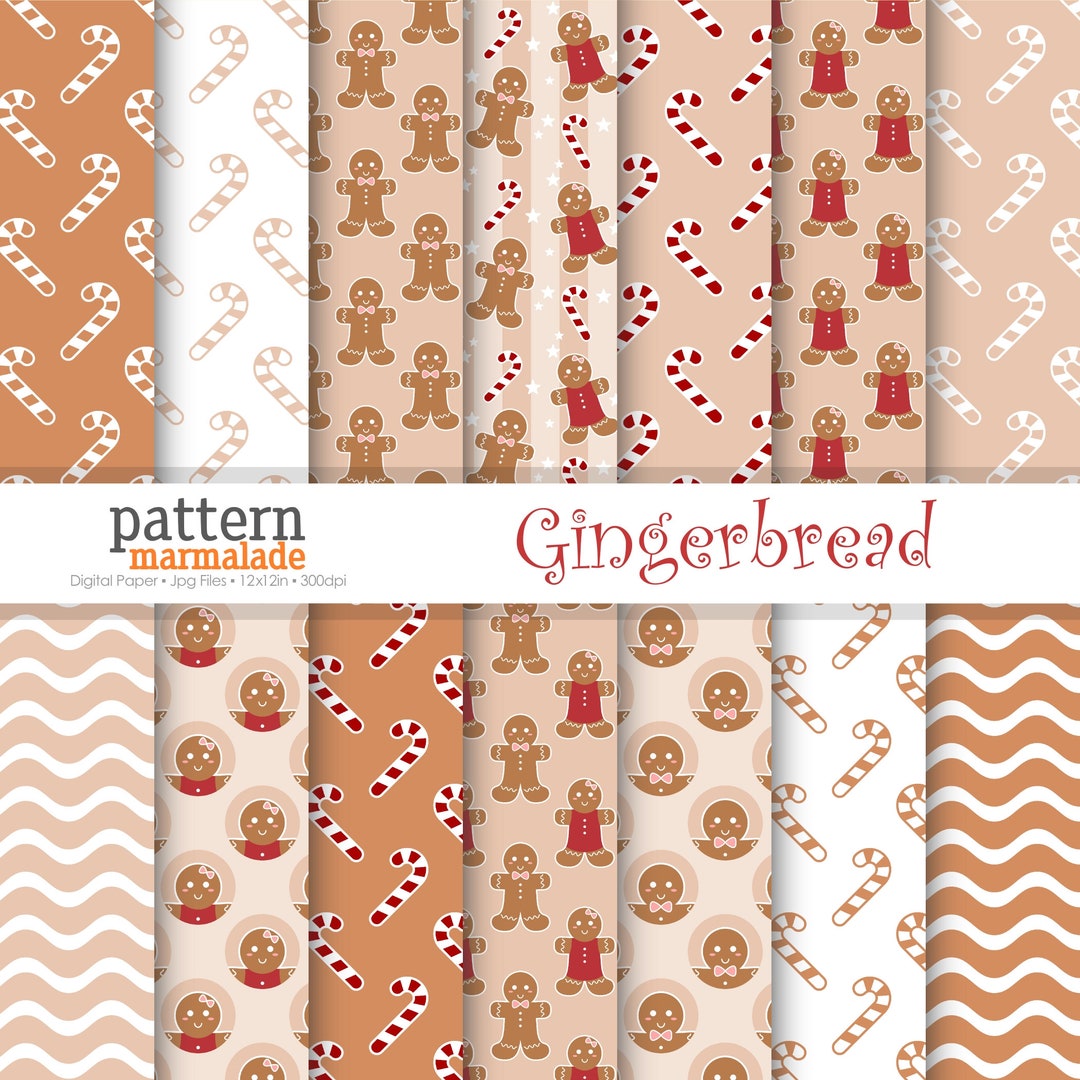 SALE Gingerbread Digital Paper - Gingerbread/candy Cane Brown ...