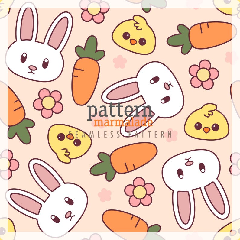 Easter Bunny Seamless Pattern, Bunny Carrots Seamless Pattern, Seamless ...