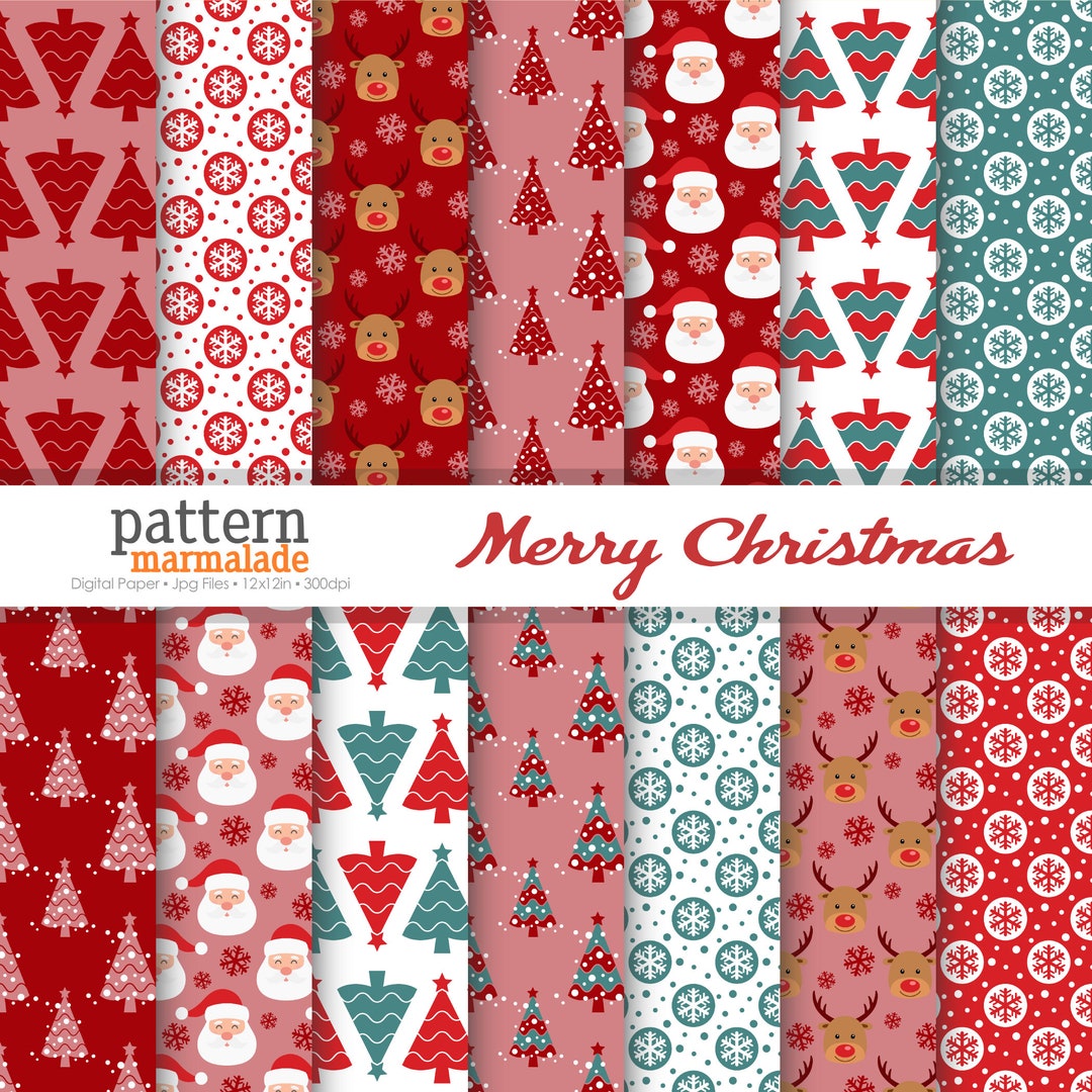 SALE Merry Christmas Digital Paper Pattern - Christmas Tree/santa ...