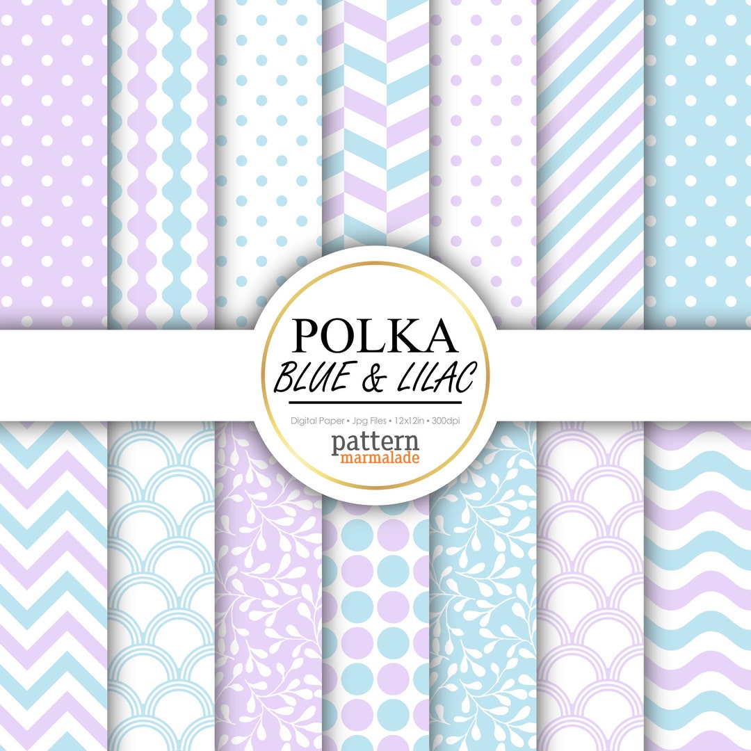 SALE Polka Blue and Lilac Digital Paper Pattern Chevron/wave/stripe ...
