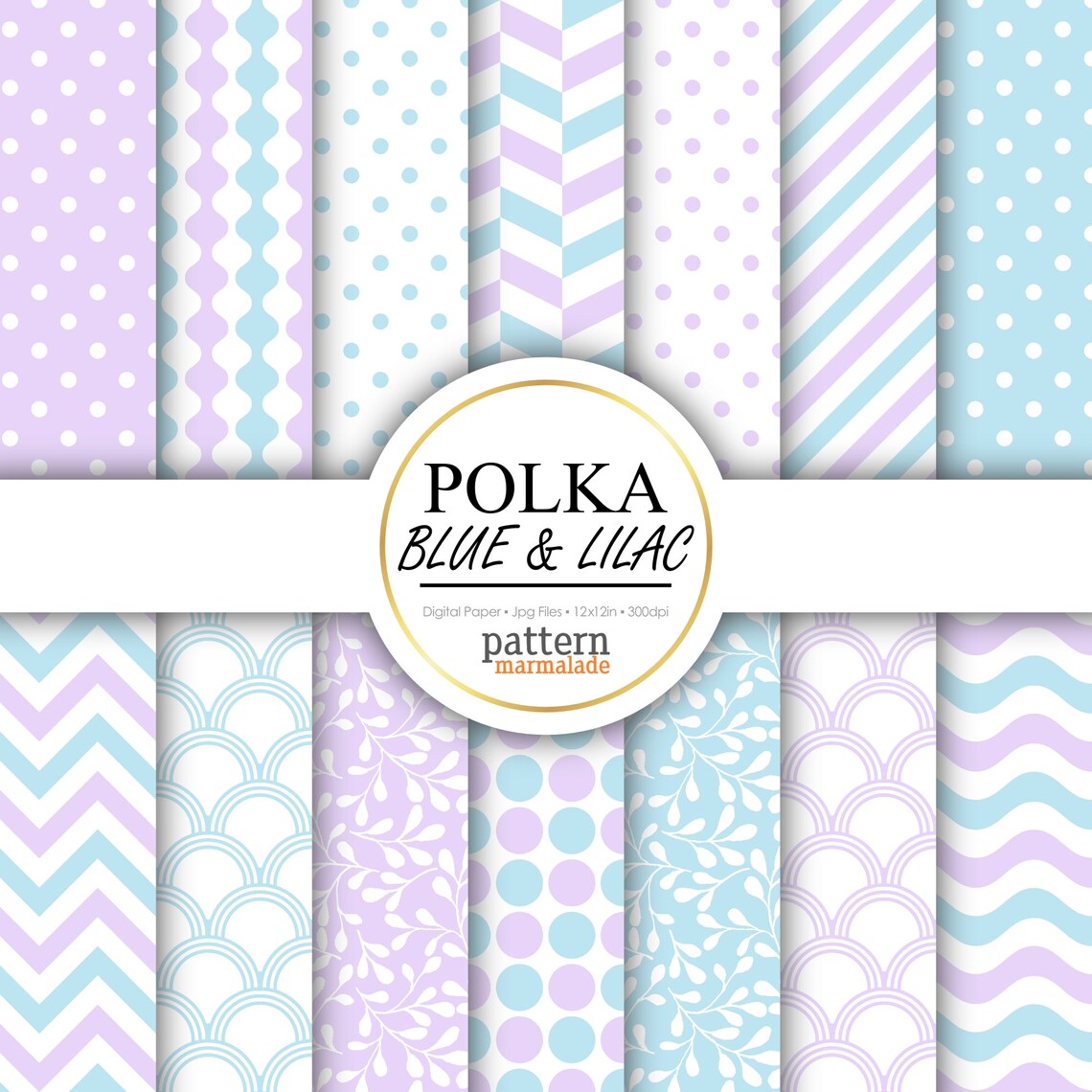 SALE Polka Blue and Lilac Digital Paper Pattern Chevron/wave/stripe ...