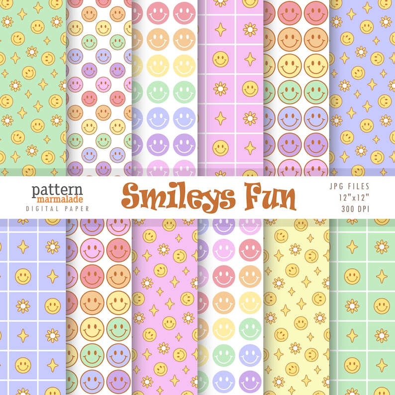 SALE Smileys Fun Digital Paper -smiley Pattern Red Orange Yellow Green ...
