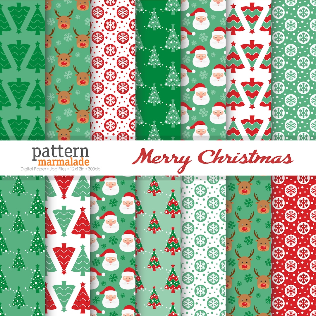 SALE Merry Christmas Digital Paper Pattern - Christmas Tree/santa ...