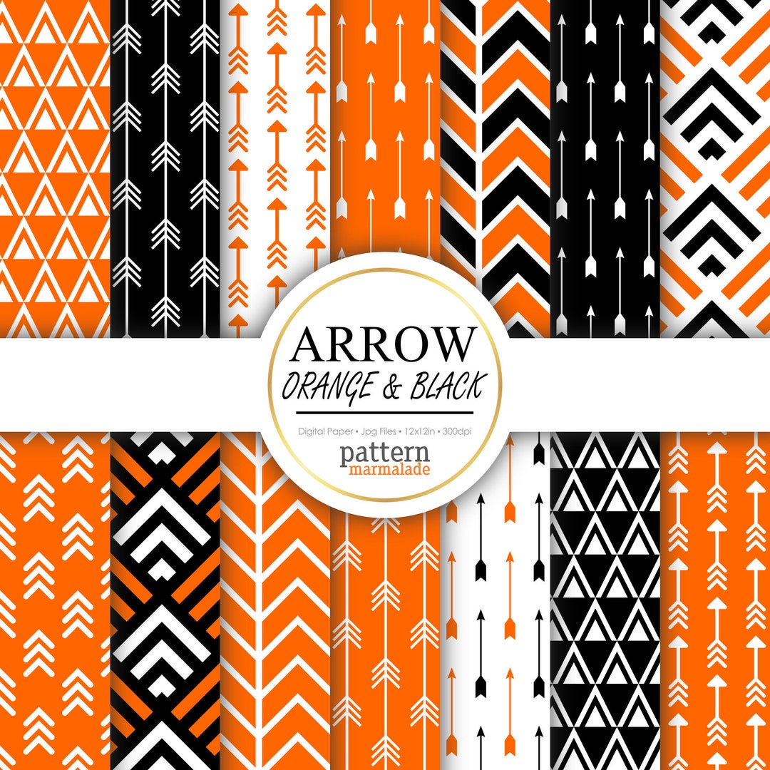 SALE Arrow Orange and Black Digital Paper Pattern - Seamless Arrow ...