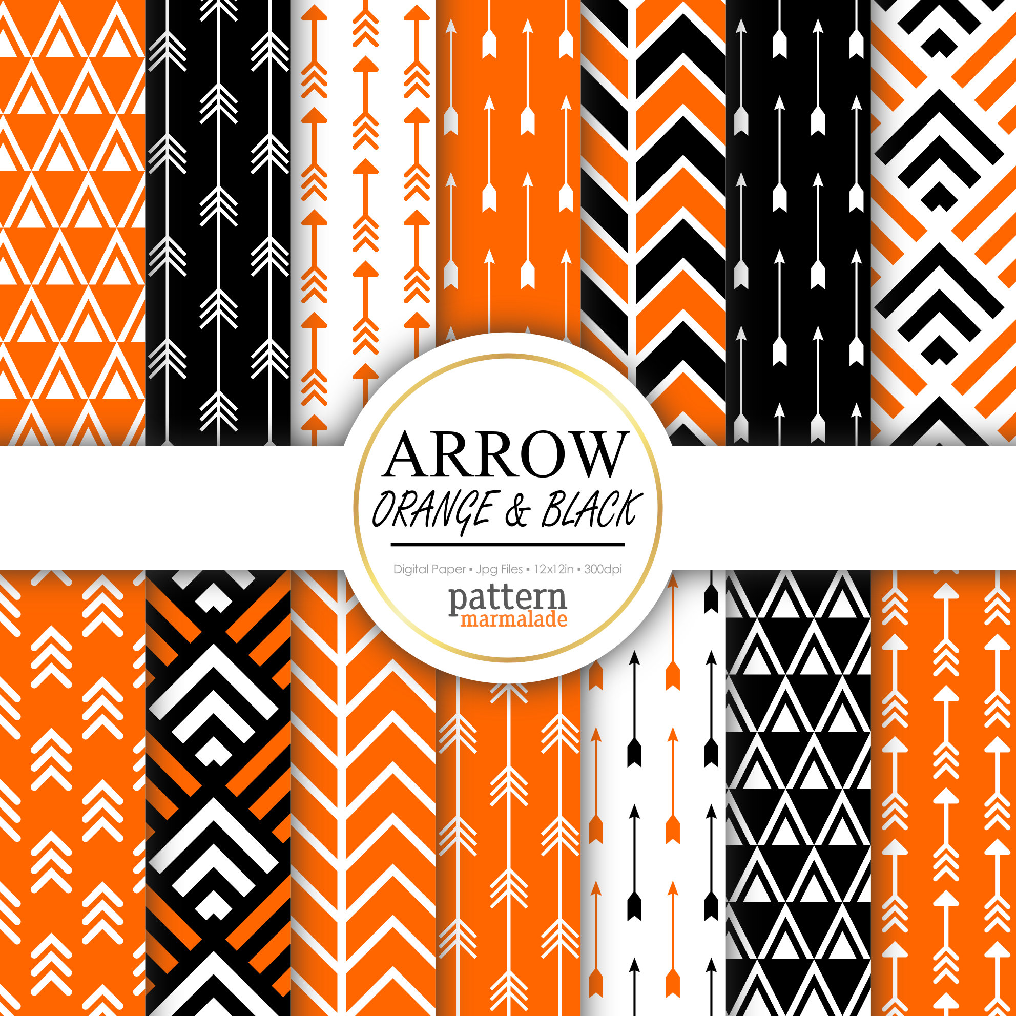 SALE Arrow Orange and Black Digital Paper Pattern - Seamless Arrow ...