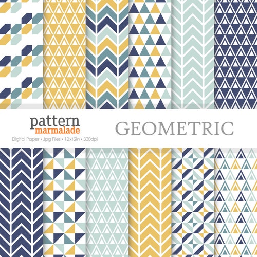 SALE Geometric Creamy Blue Golden Yellow Digital Paper - Etsy