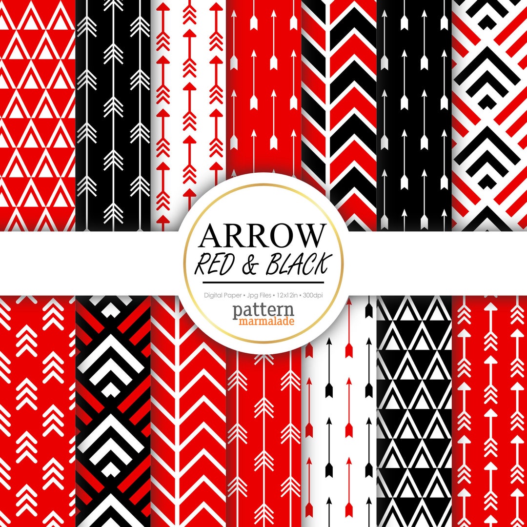 SALE Arrow Red and Black Digital Paper Pattern - Seamless Arrow Pattern ...