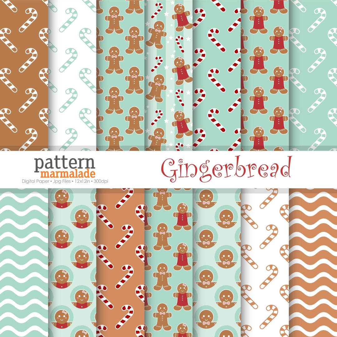 SALE Gingerbread Digital Paper - Gingerbread/candy Cane With Mint Green ...