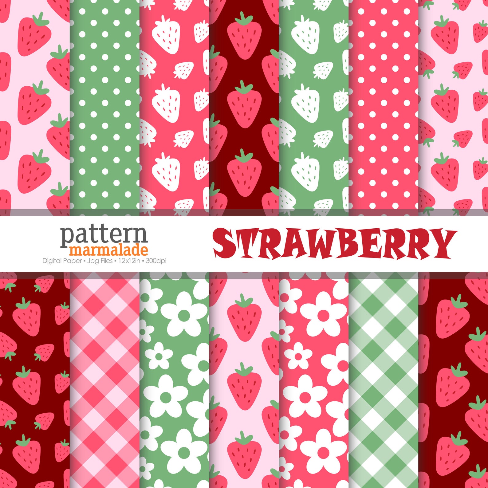 VENTE papier numérique fraise - motif fraise/rouge fraise couleur pour ...