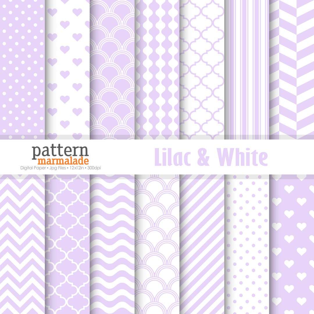 SALE Lilac & White Digital Paper Pattern - Polka Dot/chevron/wave/love ...