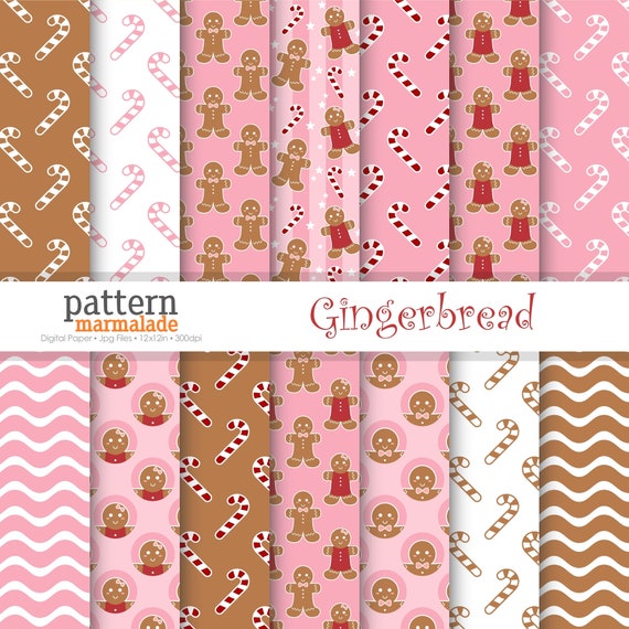 SALE Gingerbread Digital Paper Gingerbread/candy Cane Pink | Etsy