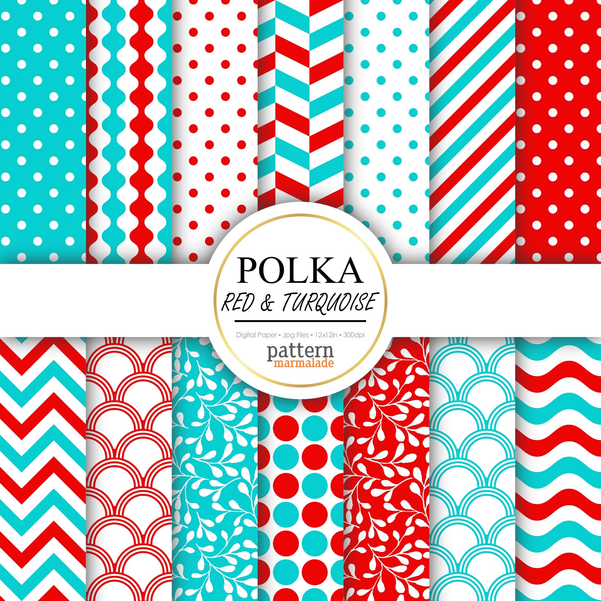 Turquoise And Red Chevron Pattern