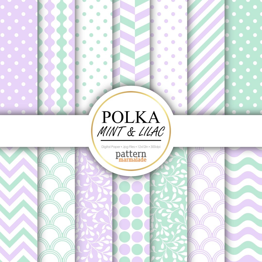 SALE Polka Mint and Lilac Digital Paper Pattern - Chevron/wave/stripe ...