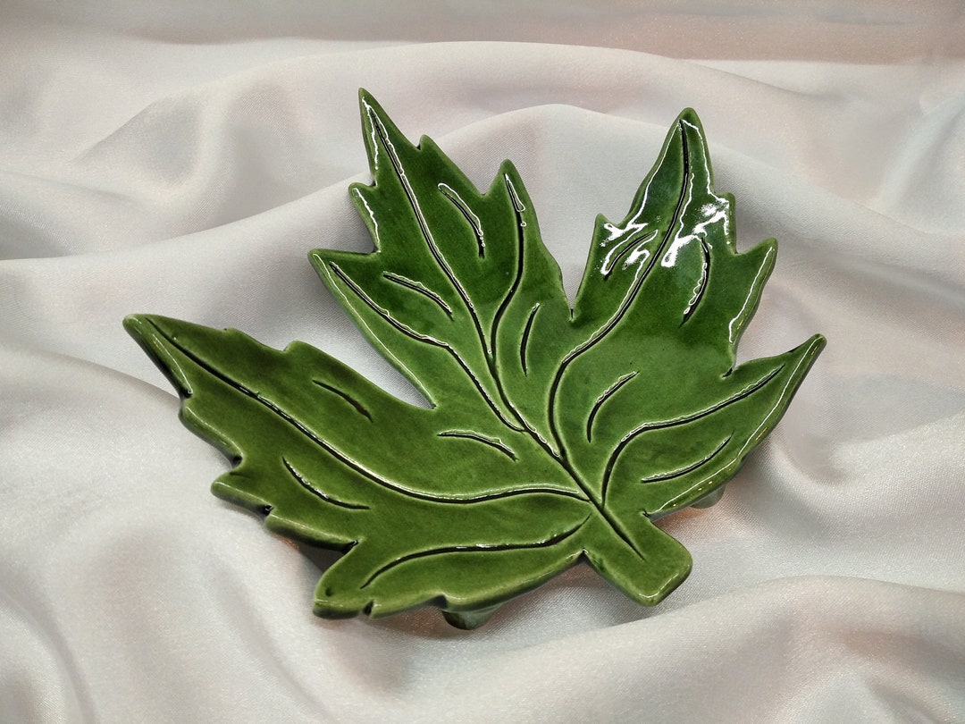 Leaf Shape Green Ceramic Dish, Handmade Pottery, Custom Pottery ...