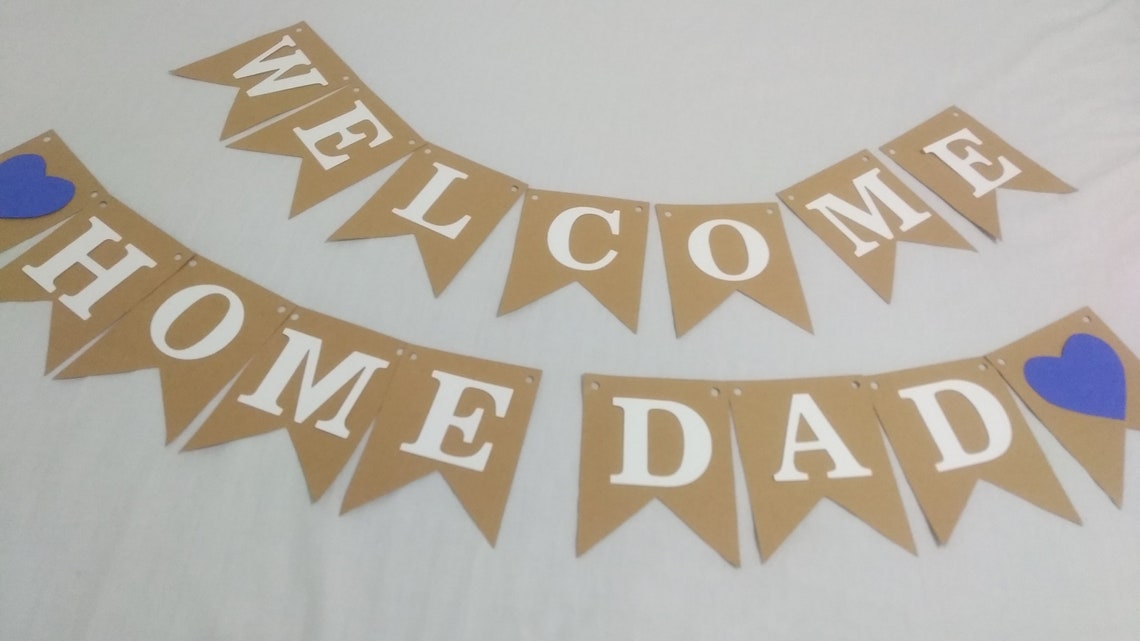 Welcome home Dad homecoming party banner/tissue paper tassel | Etsy