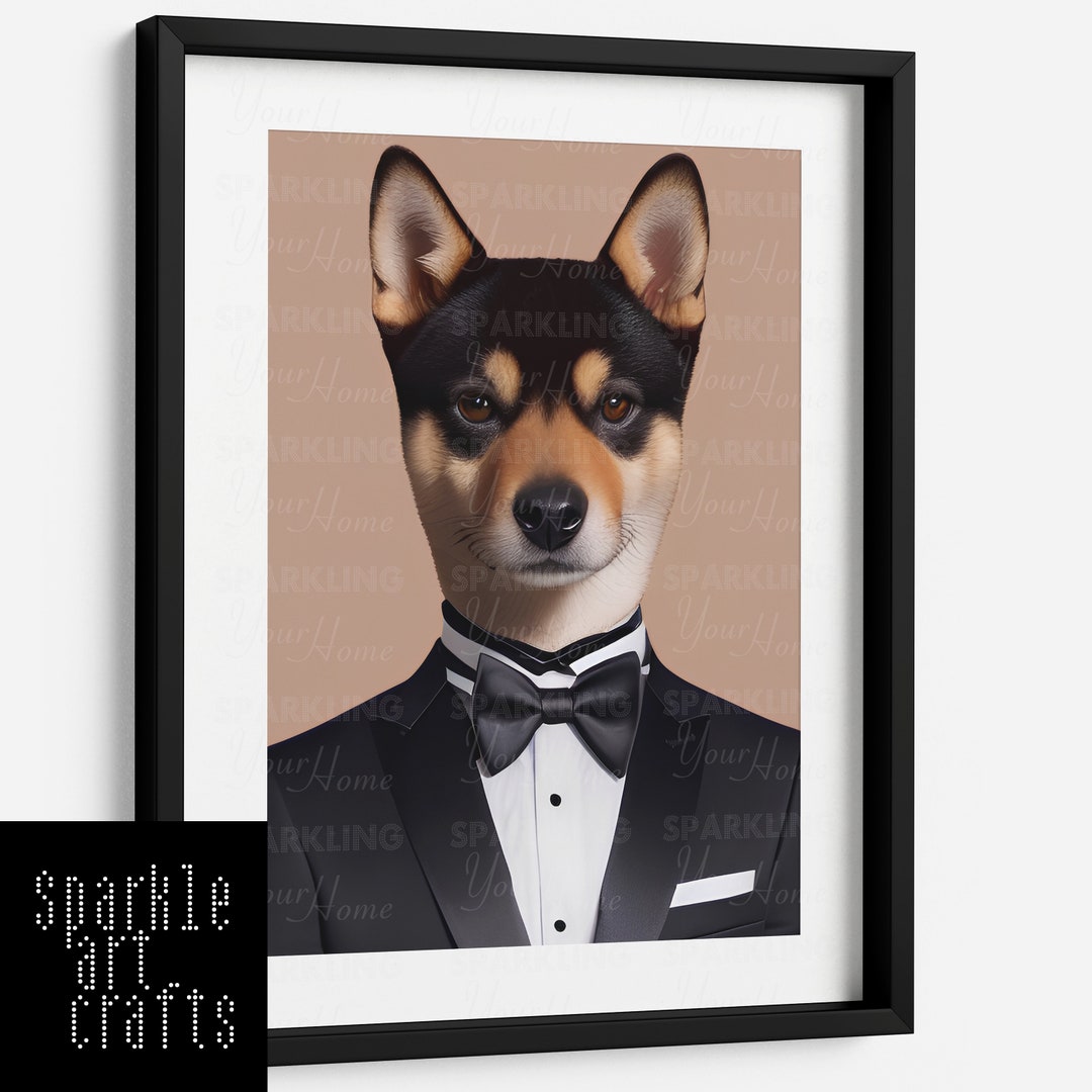 Dog Shiba Inu Pet in A Tuxedo Wall Art A3 A4 Glam Bling Multicoloured ...