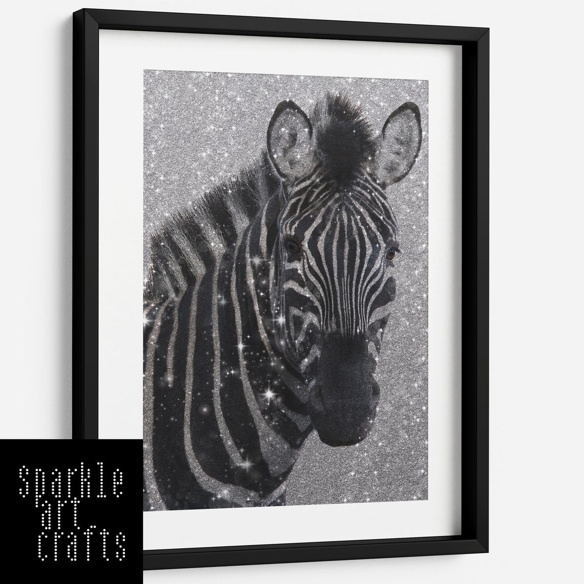 Zebra Picture Print Wall Art A3 A4 Silver Multicoloured Real Glitter ...