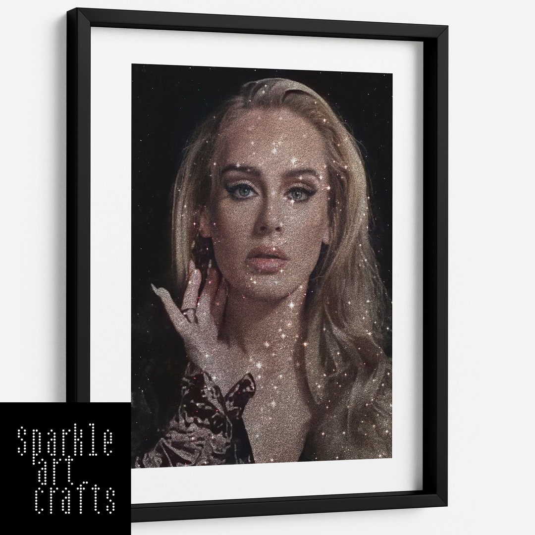 Adele Picture Print Wall Art A3 A4 Silver Multicoloured Real Glitter ...