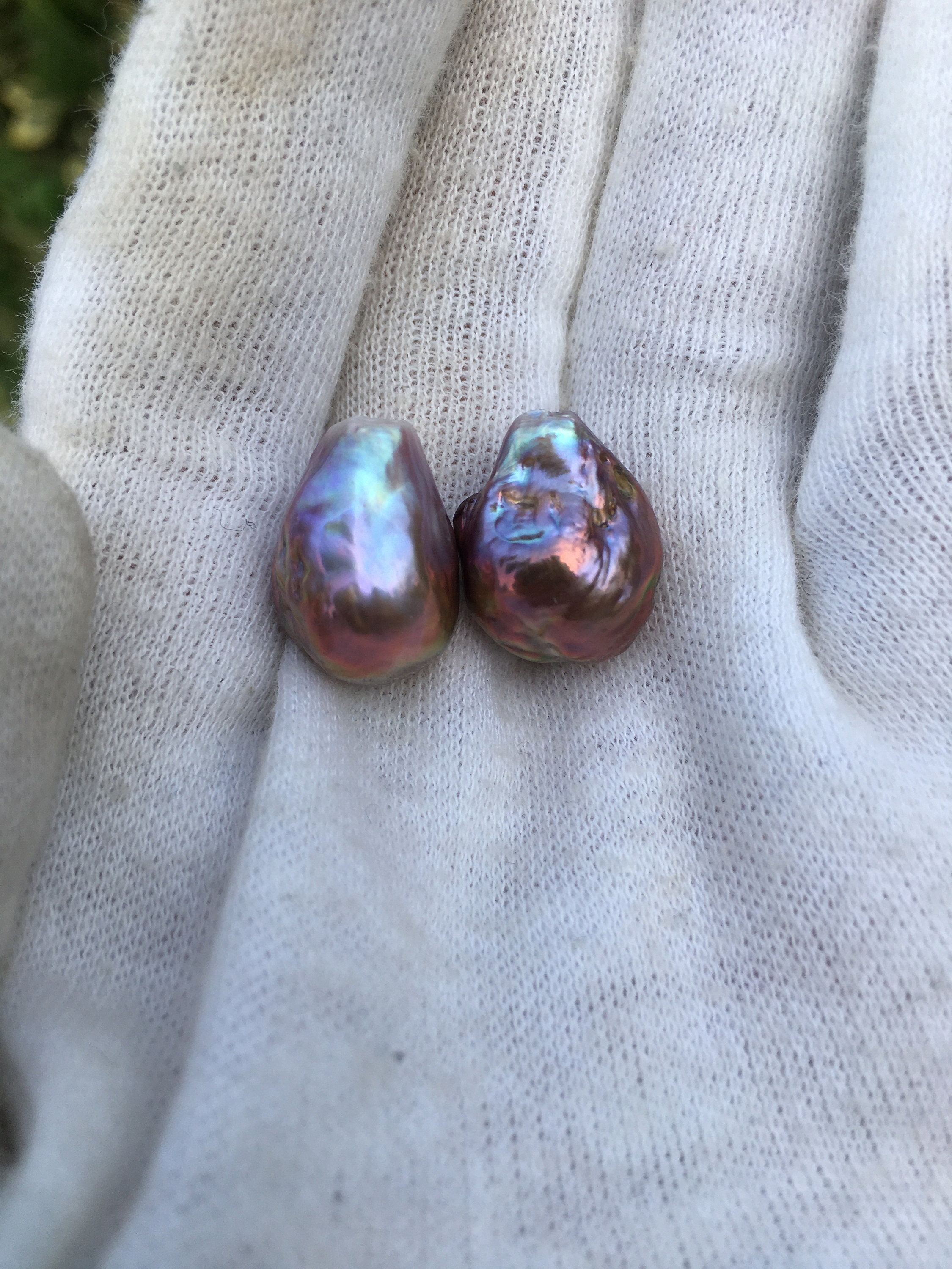 Natural Deep Metallic Purple Color Baroque Pearl Pair With Metallic ...
