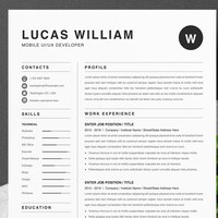 Modern & Professional Resume Template for Word Black and White CV ...