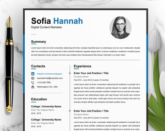 Modern Resume Template Format word Apple Pages Photoshop | Etsy