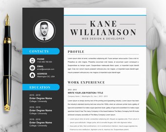 Modern Resume Template Format word Apple Pages Indesign | Etsy