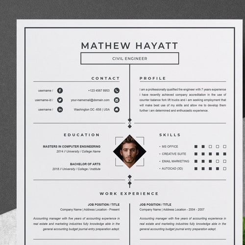 One Page Resume Template With Cover Letter MS Word Format - Etsy