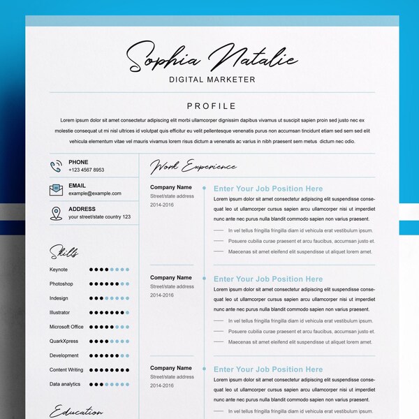 Modern & Professional Resume Template for Word Black and White CV ...