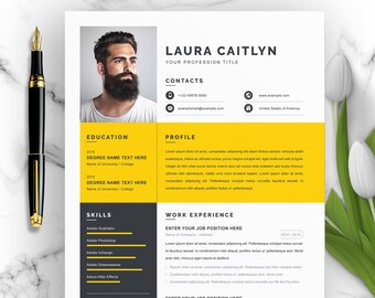 Modern Resume Template Cover Letter Word Maca4 CV - Etsy