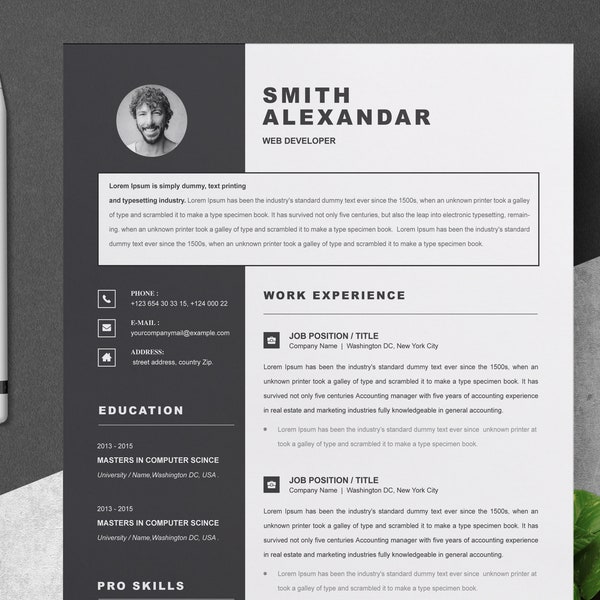 Black Clean Resume Template / Professional CV Template 2021 - Etsy