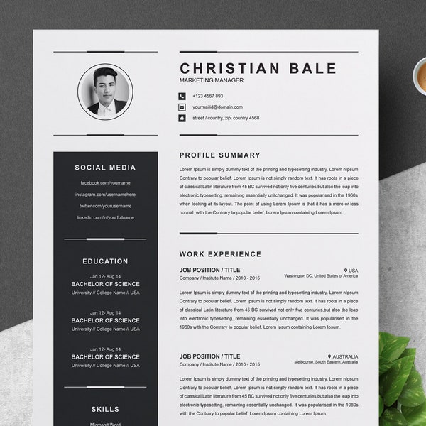 Clean Resume / CV Template With MS Word Cover Letter - Etsy