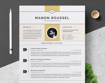 Modern Resume Template Cover Letter Word Maca4 CV - Etsy