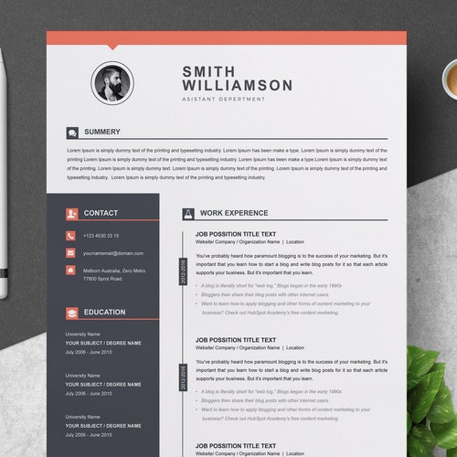 One Page Clean Resume / CV Template Instant Download - Etsy