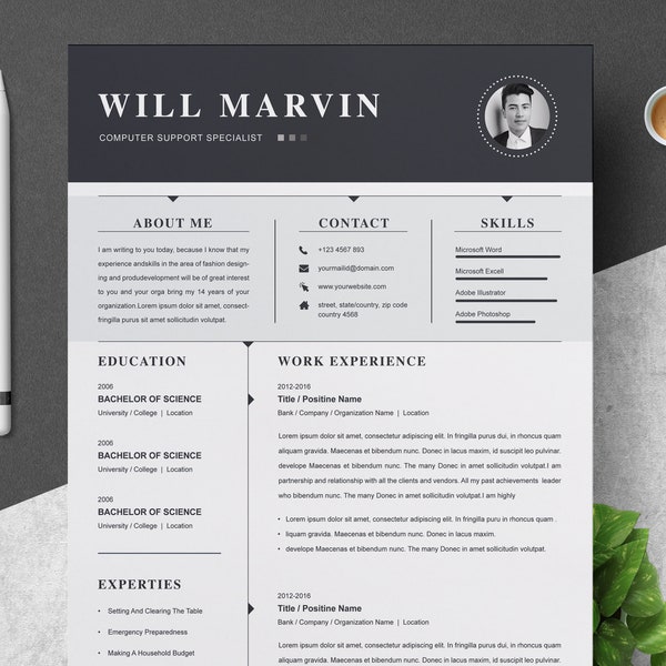 Professional Black Resume Template With Photo Modern Resume Template ...