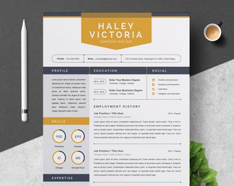One Page Clean and Professional Resume Design Template MS - Etsy