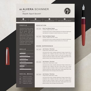 Black Resume Template / CV Design Template | MS Word | Apple Pages ...