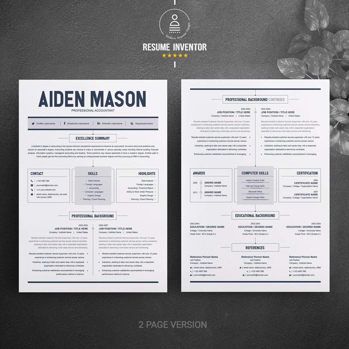 CV, Resume Template Word, 2 Page Resume Template, Modern Resume ...