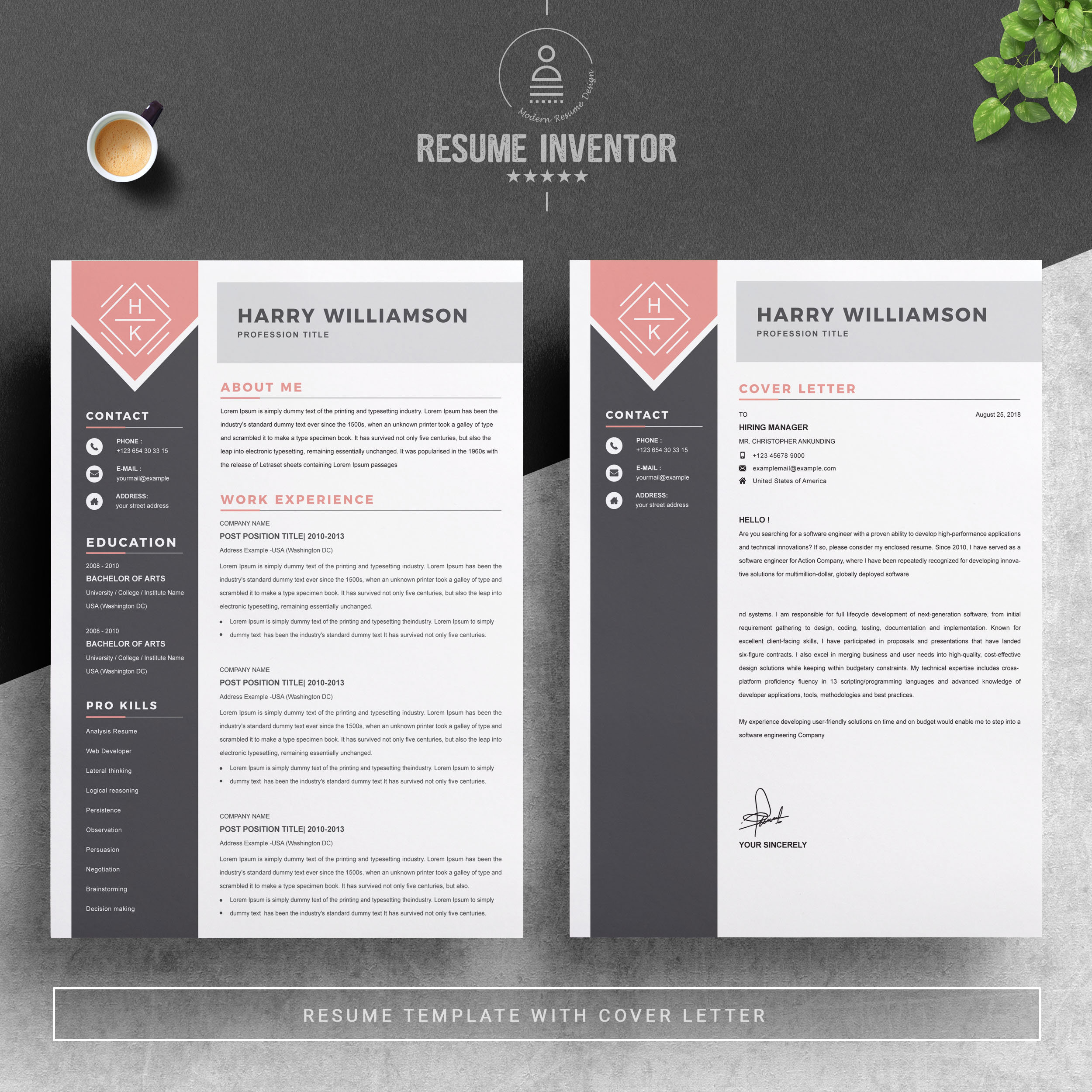 One Page Resume Template Cover Letter Template Reference - Etsy